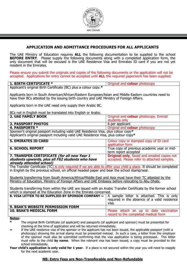 Bsak primary schoolapplicationform221112 | PDF