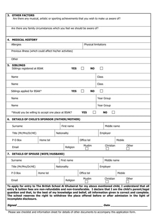 Bsak primary schoolapplicationform221112 | PDF