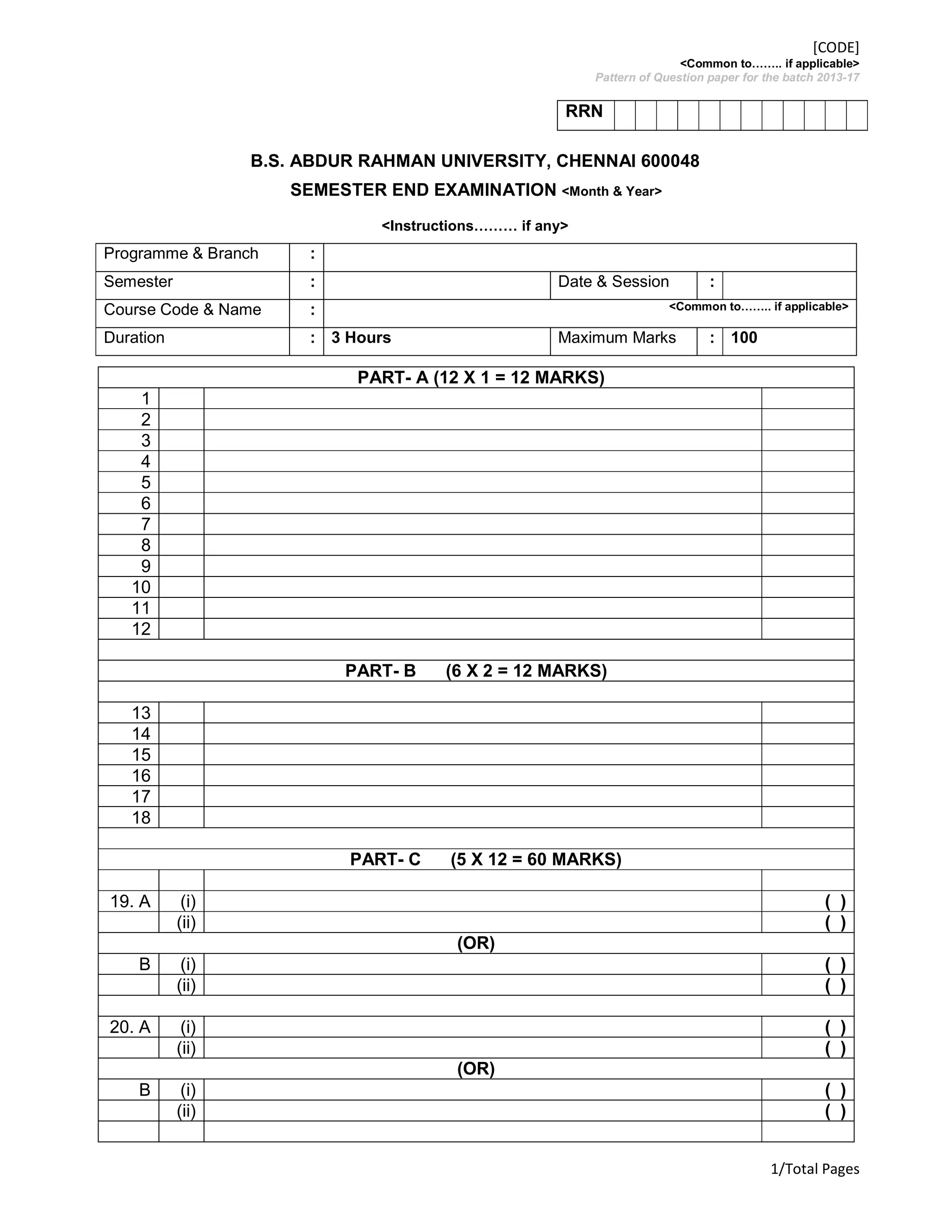 BSAU Semester Question Paper Format | PDF