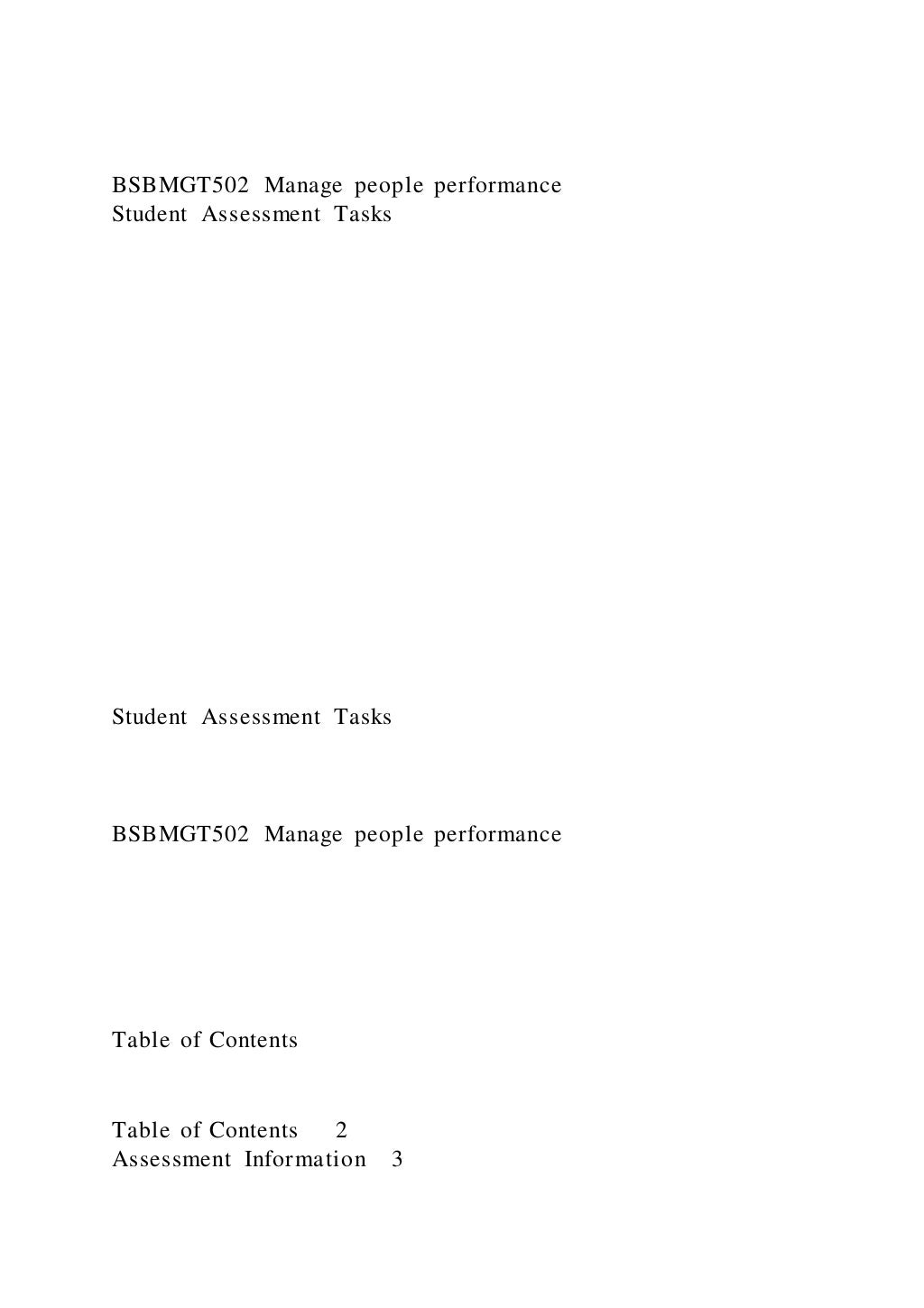 BSBMGT502 Manage people performanceStudent Assessment Tasks | PDF