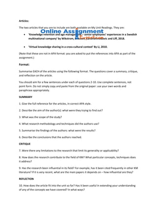 ICT505 Knowledge Management Assignment Sample - Annotated bibliography ...