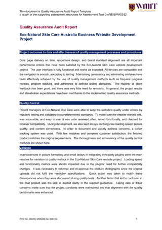 BSBPMG532 SD Quality Assurance Audit Report Template V1.0 (ID 180792 ...