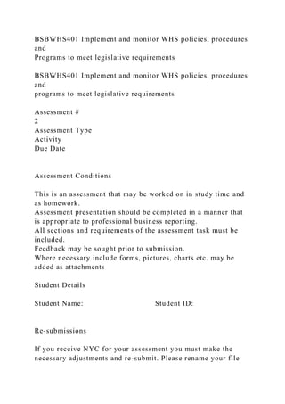 BSBWHS401Implement and monitor WHS policiesPRO.docx | Injuries ...