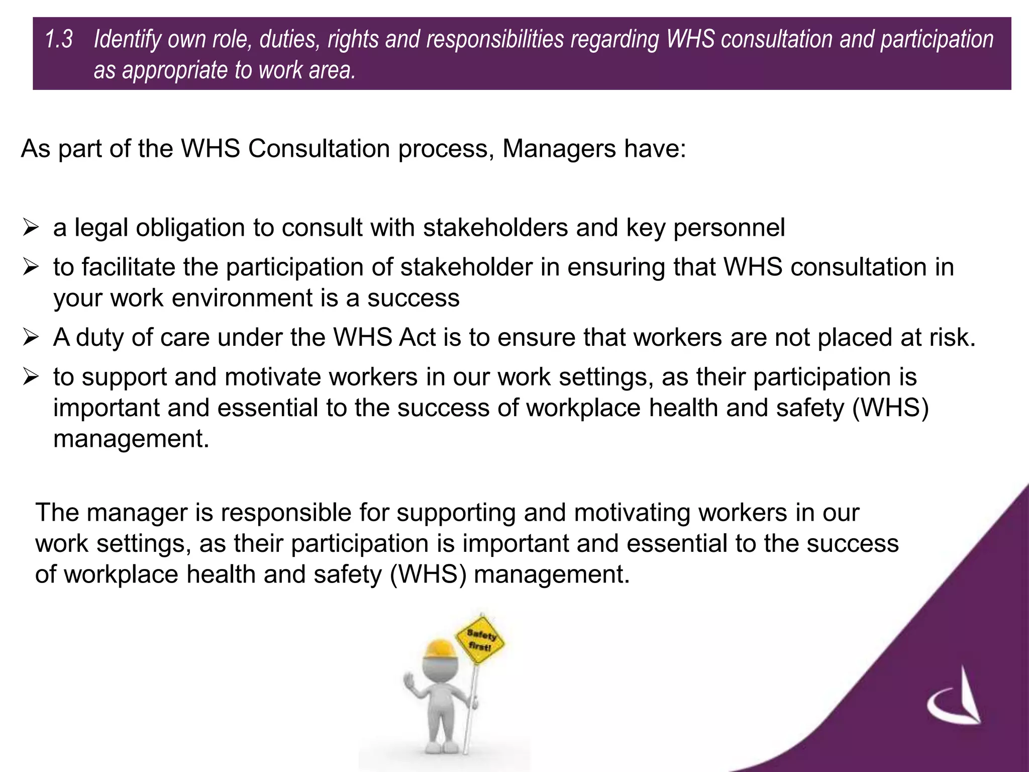 BSBWHS413 Cont I & M WHS consult | PPTX