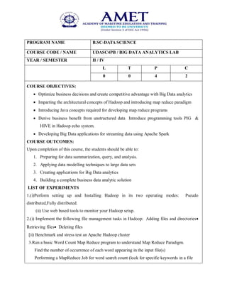 Amet University- B.Sc Data Science Syllabus | PDF