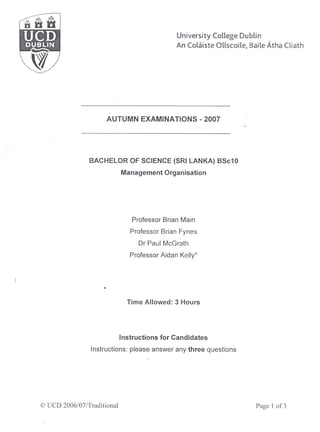 managment of organisations Past paper | PDF