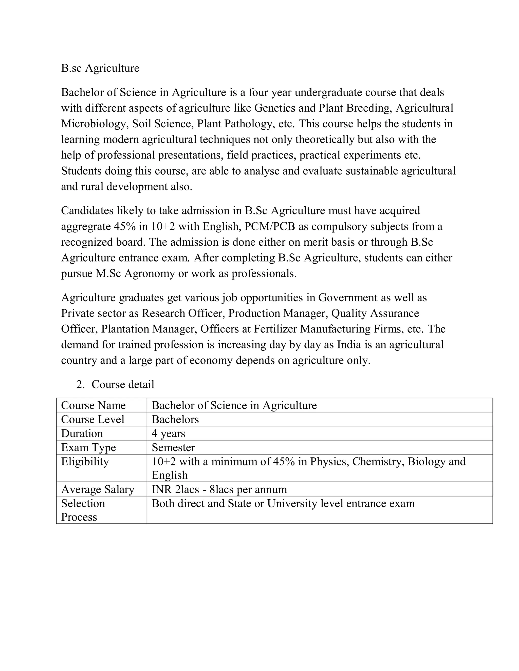 Bsc agriculture | PDF