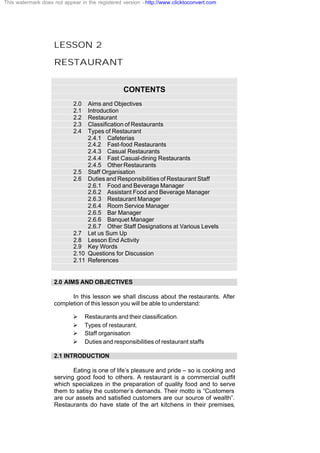 Food &0 beverage Service for Hospitality. | PDF