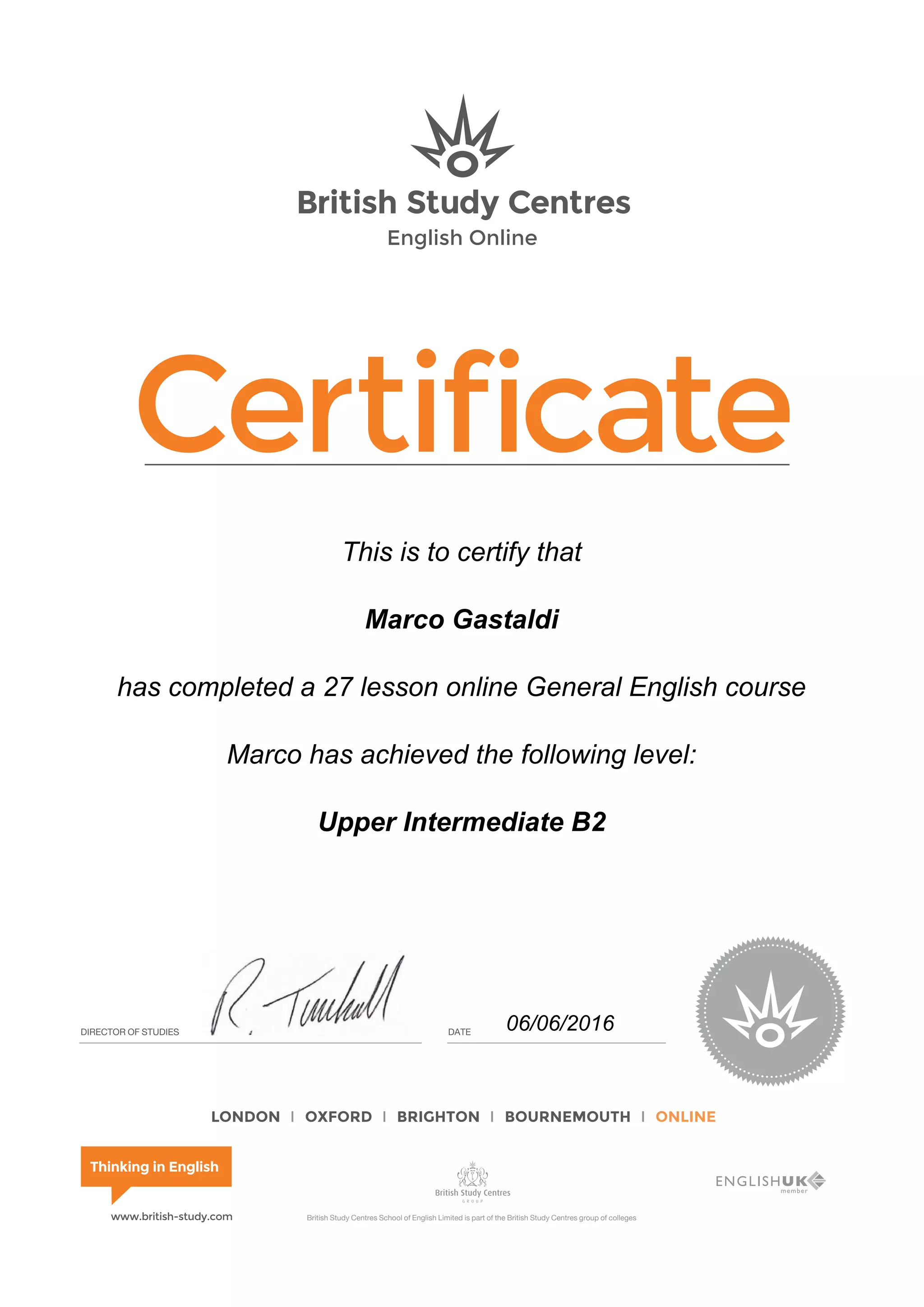 British Study Centres certificate | PDF