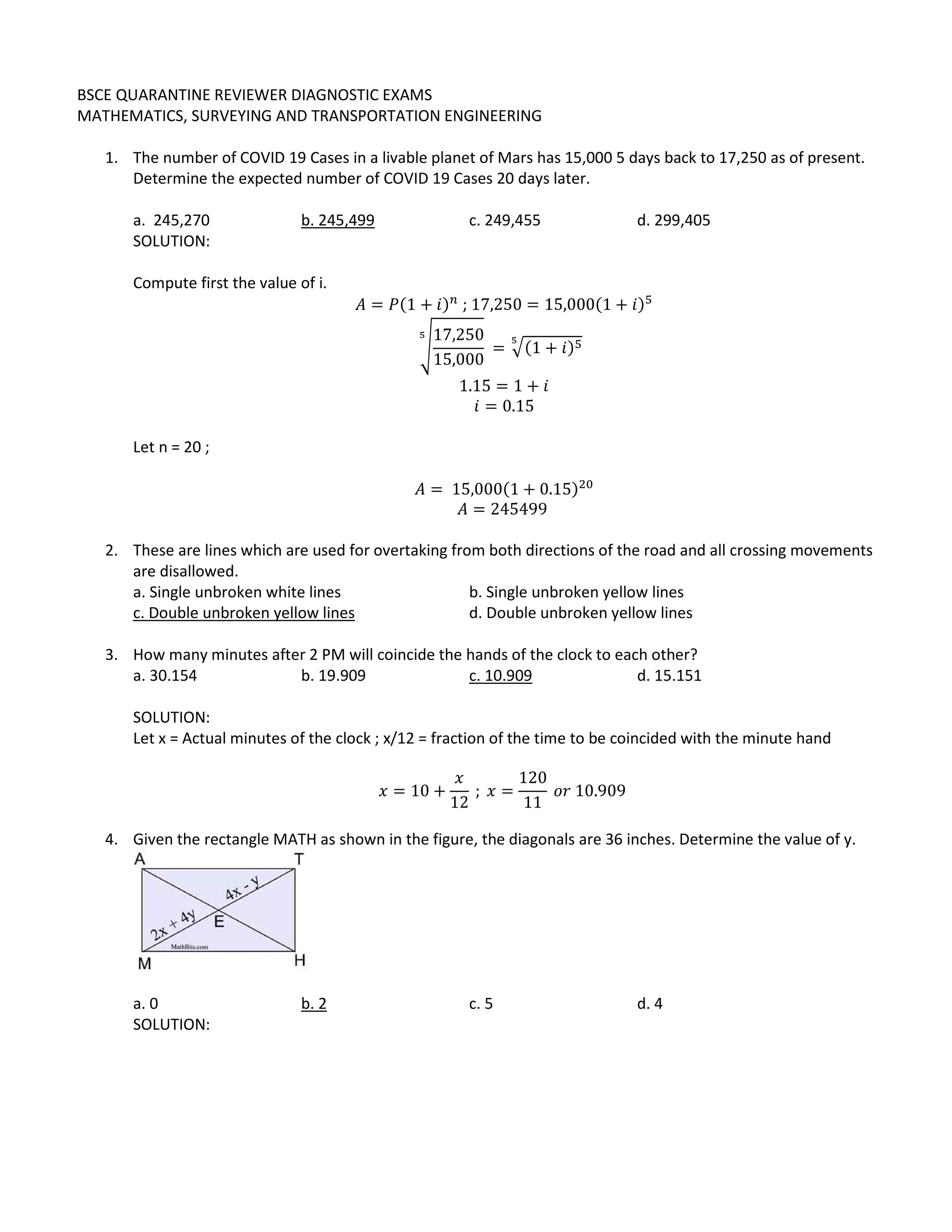 Bsce quarantine reviewer diagnostic exams solutions and ref | PDF