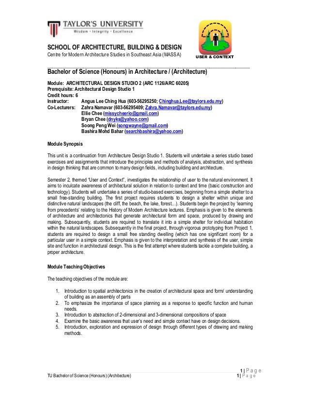 B sc(hons)(arch) architecture studio 2 arc 1126 outline august 2014