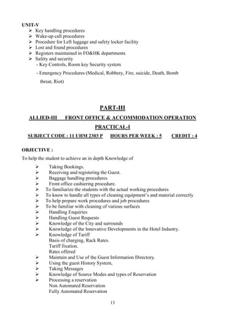 B sc hotel management syllabus | PDF