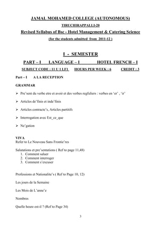 B sc hotel management syllabus | PDF