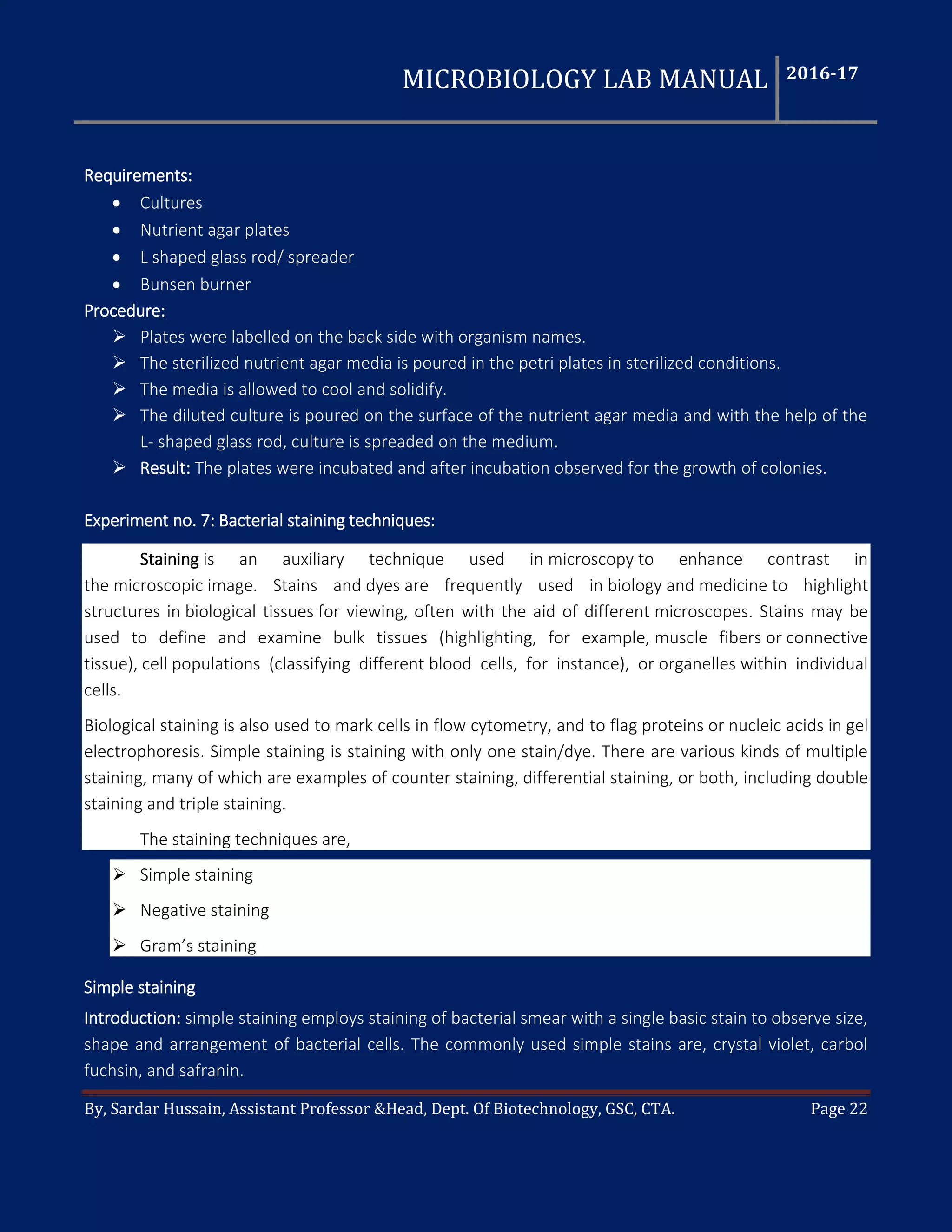 B sc I sem BIOTECHNOLOGY/MICROBIOLOGY lab manual | PDF