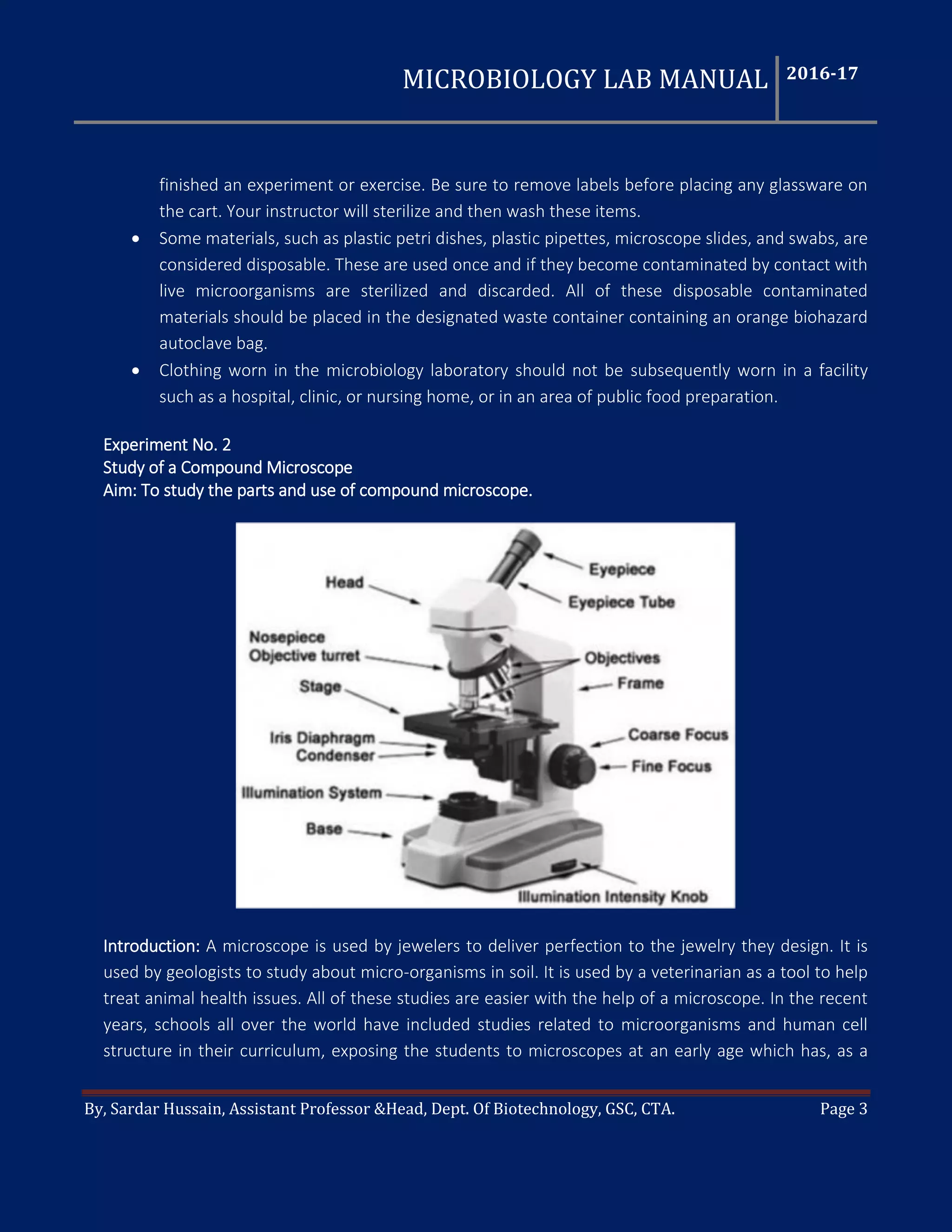 B sc I sem BIOTECHNOLOGY/MICROBIOLOGY lab manual | PDF