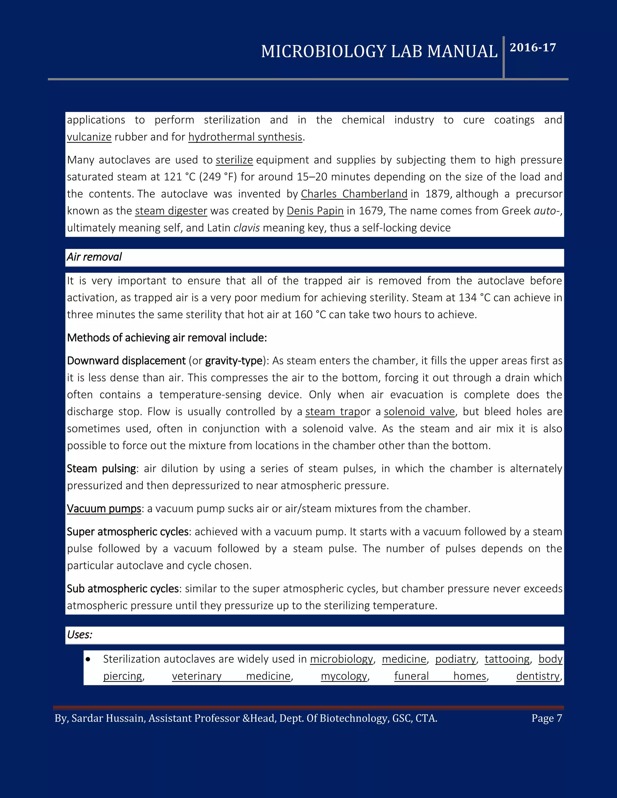 B sc I sem BIOTECHNOLOGY/MICROBIOLOGY lab manual | PDF