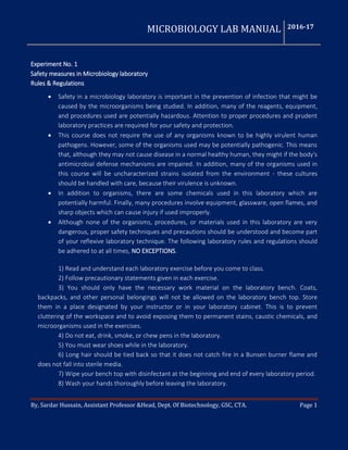 B sc I sem BIOTECHNOLOGY/MICROBIOLOGY lab manual | PDF