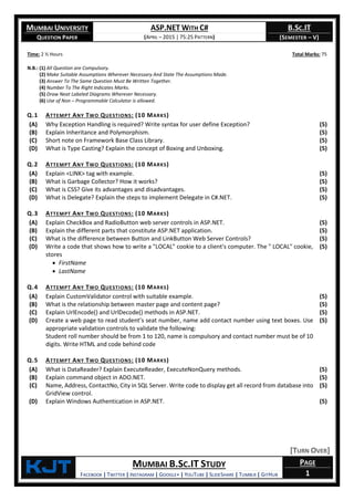 B.Sc.IT: Semester – V (April - 2015) [75:25 Pattern | Question Paper] | PDF