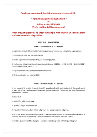 SMU BSC IT FALL / SUMMER 2013 SOLVED ASSIGNMENTS | DOCX