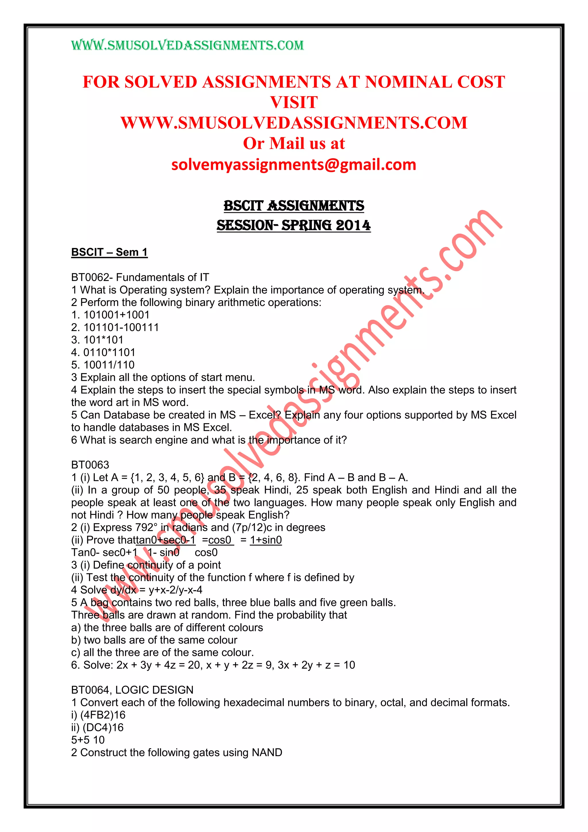 Bscit spring driveassignments | PDF