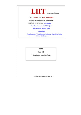 B sc it syit sem 3 python programming notes for download | PDF