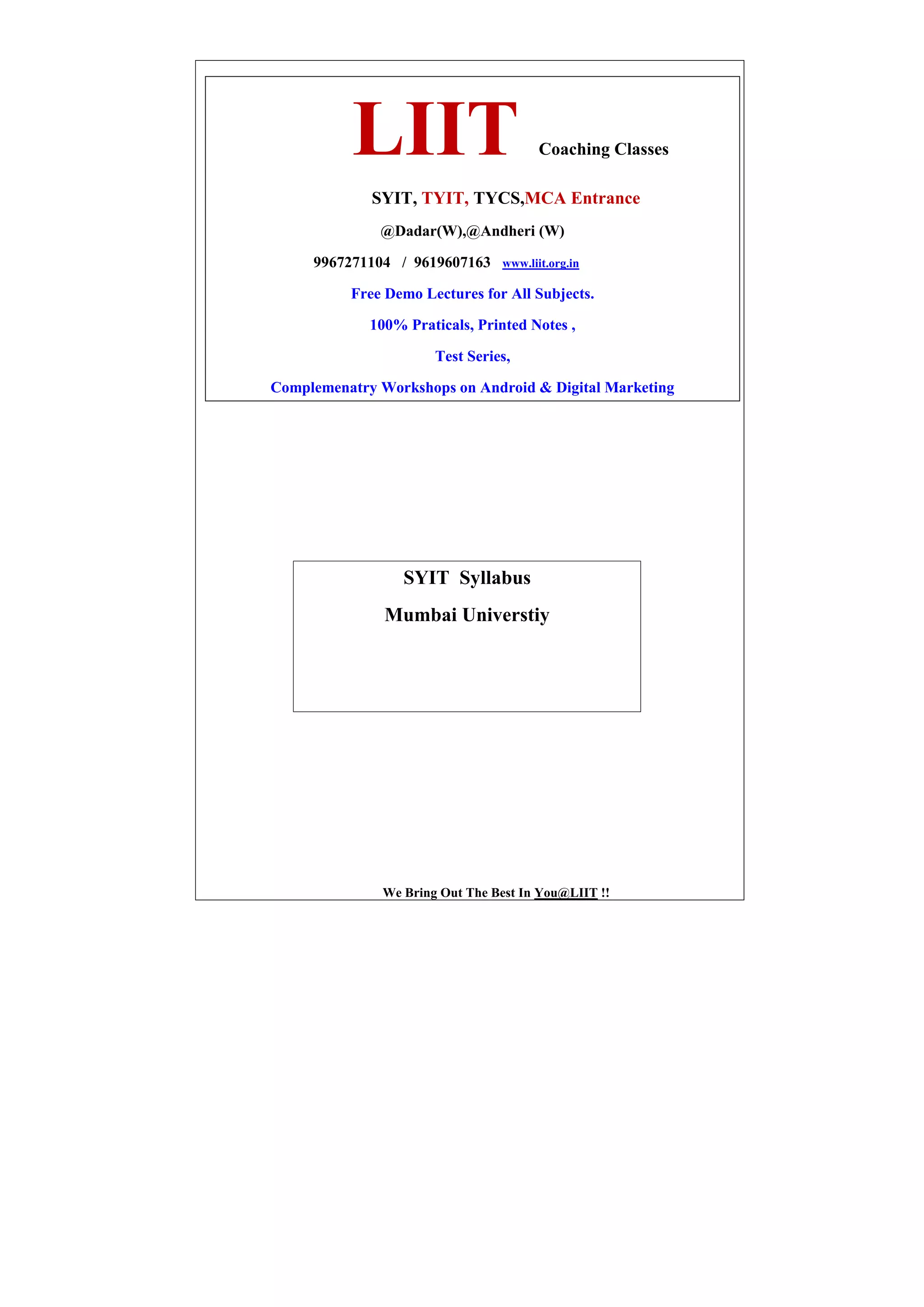 B sc it syit sem 3 sem 4 syllabus as per mumbai university | PDF