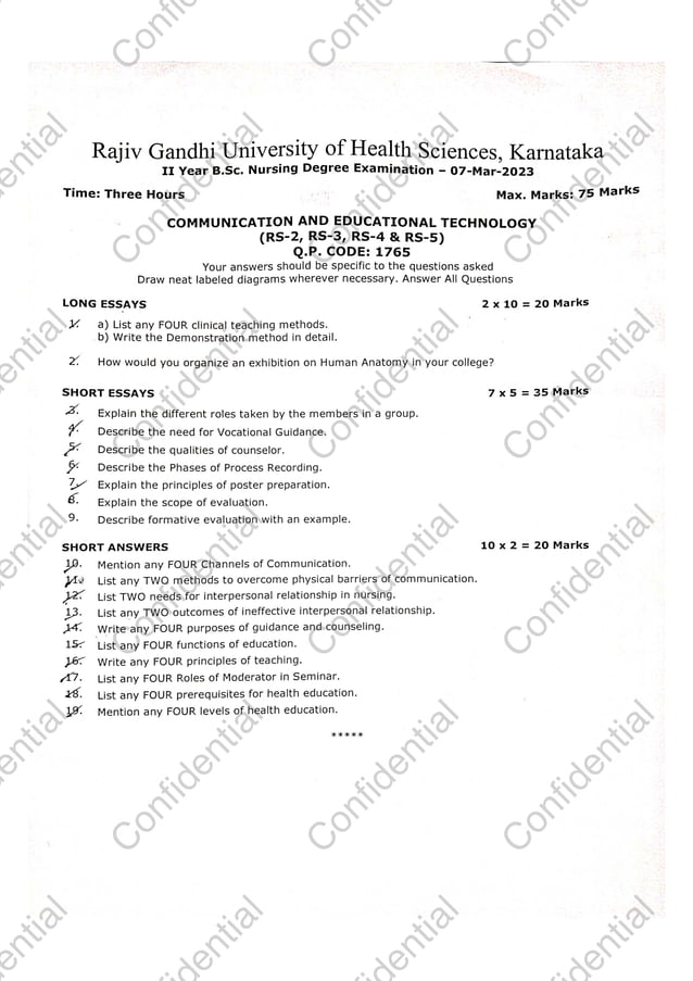 2ND YEAR B.SC NURSING QUESTION PAPERS DOWNLOAD | PDF