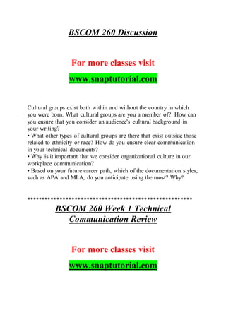 Bscom 260 Education Specialist-snaptutorial.com