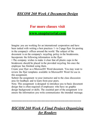 Bscom 260 Education Specialist-snaptutorial.com