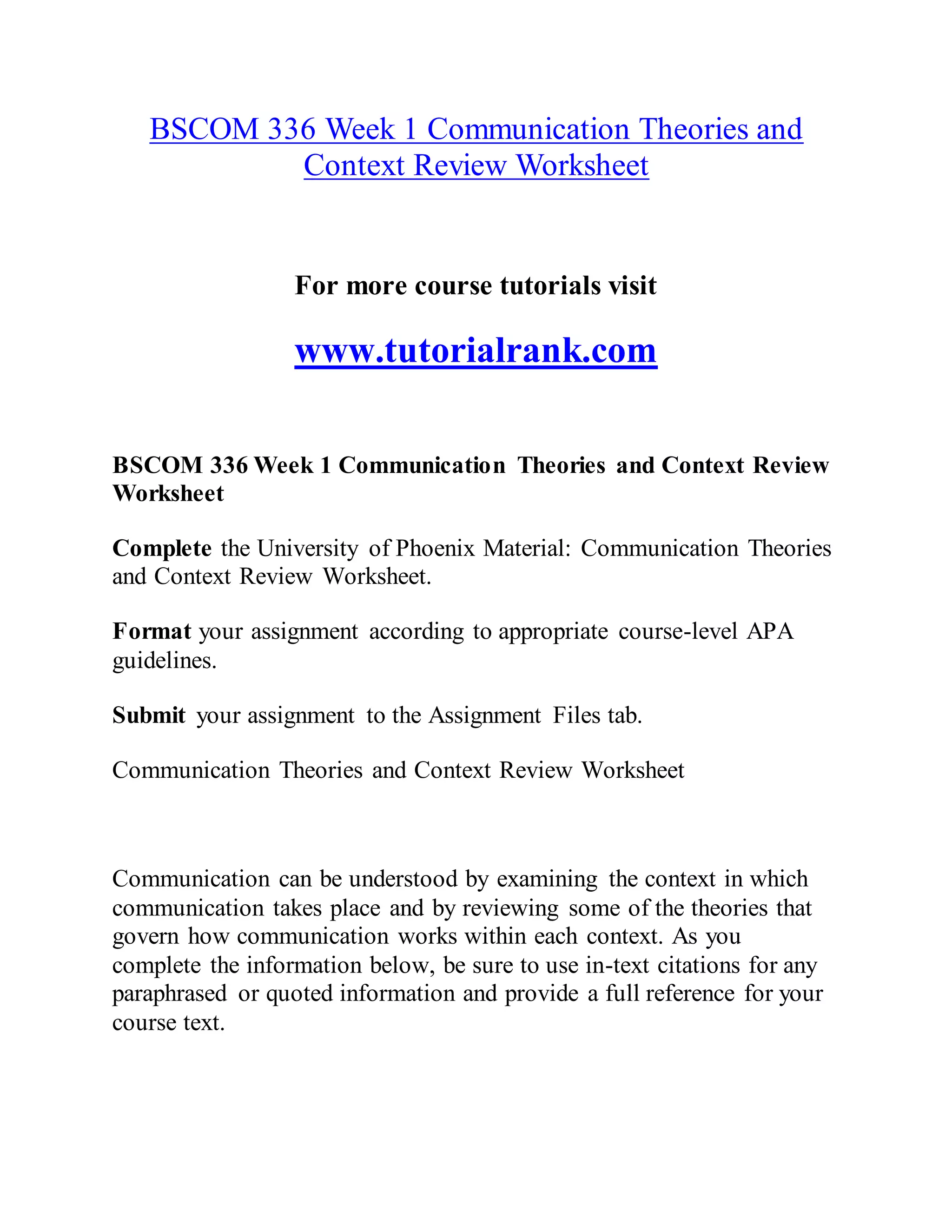 BSCOM 336 Effective Communication/tutorialrank.com