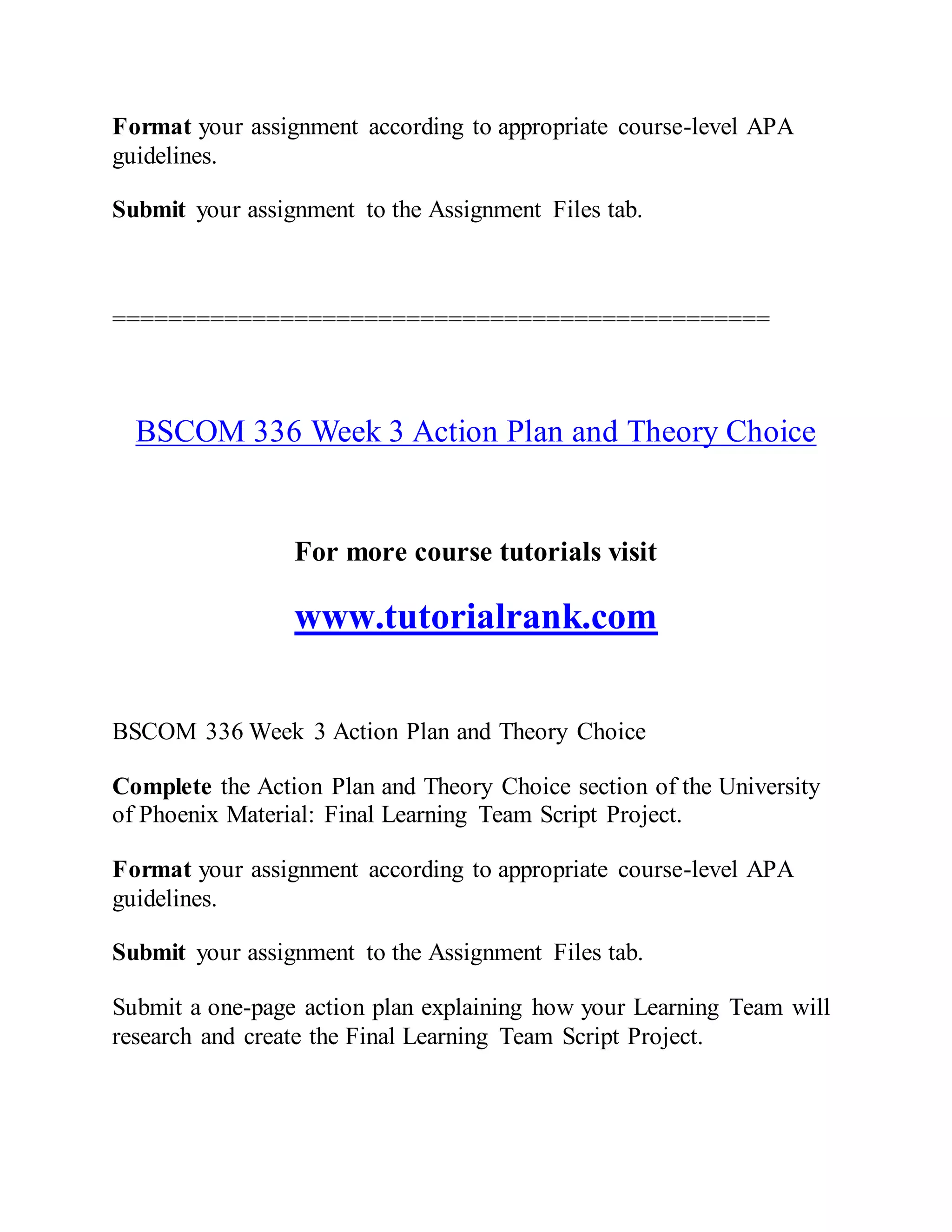 BSCOM 336 Effective Communication/tutorialrank.com | Free Download