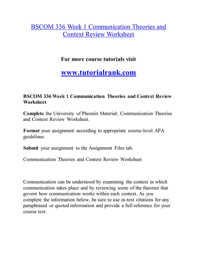 BSCOM 336 Effective Communication/tutorialrank.com