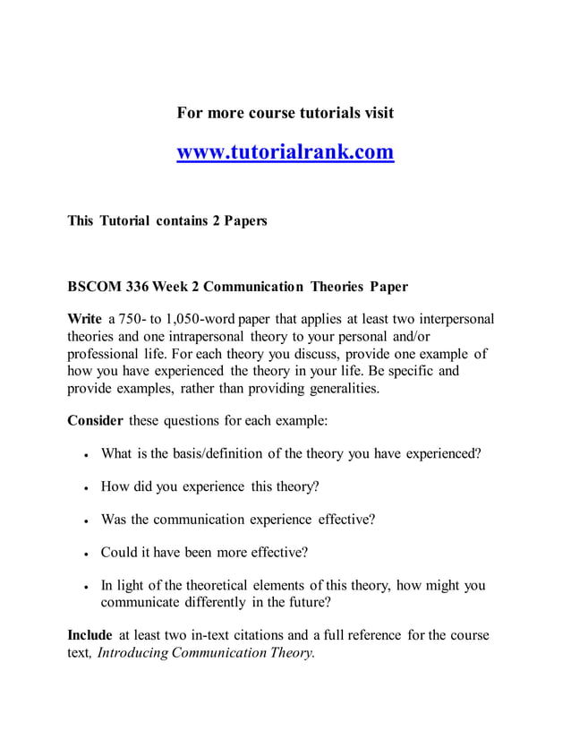 BSCOM 336 Effective Communication/tutorialrank.com