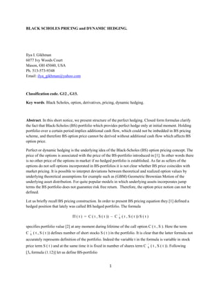 BS concept of the Dynamic Hedging | PDF