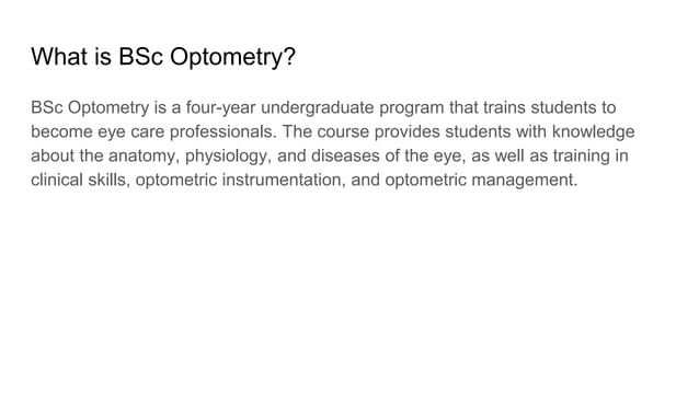 BSc optometry | PPTX | Eye and Vision Conditions | Diseases and Conditions