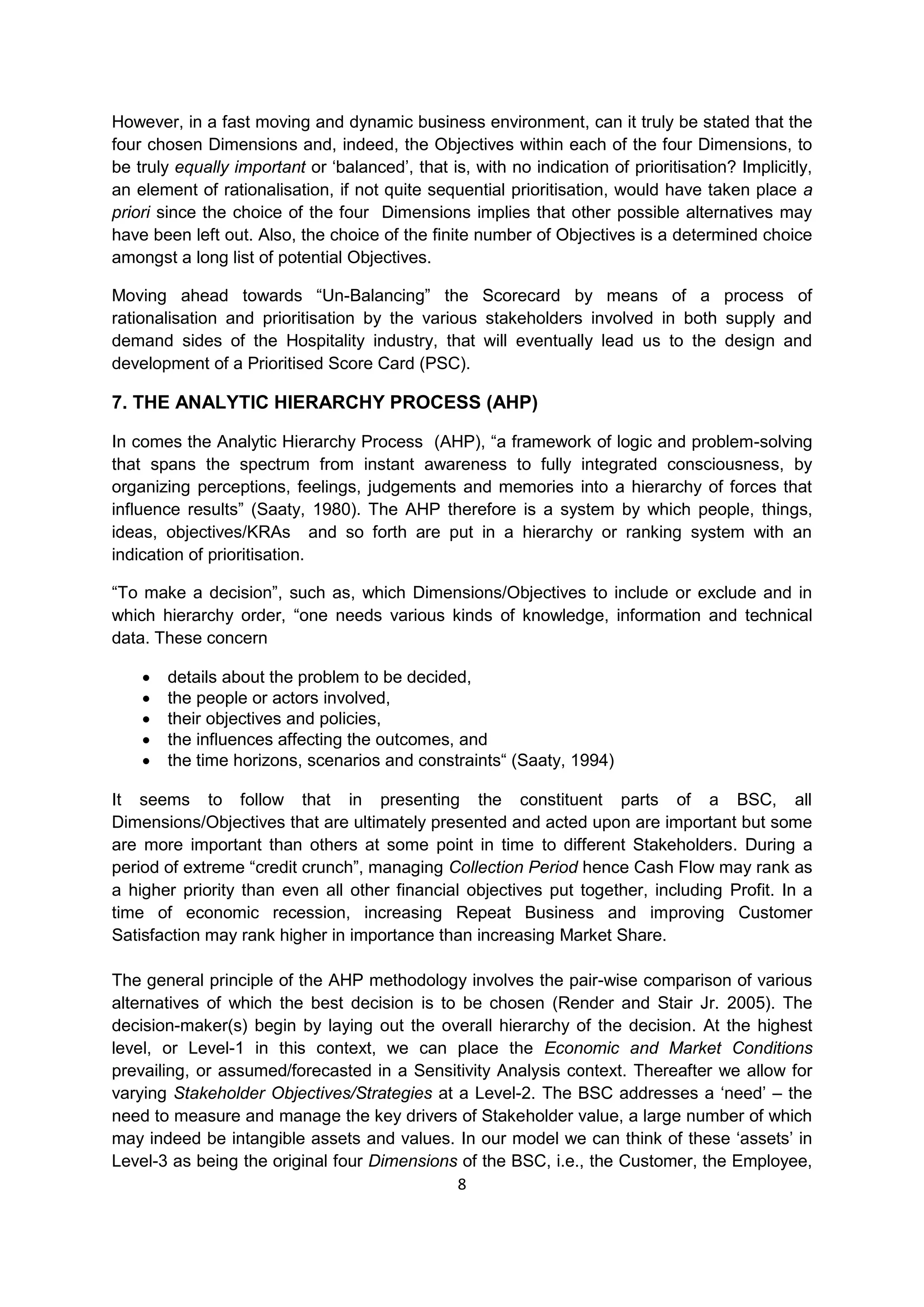 Bsc performance evaluation in hospitality industry (alfred quintano) | PDF