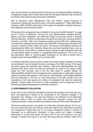 Bsc performance evaluation in hospitality industry (alfred quintano) | PDF