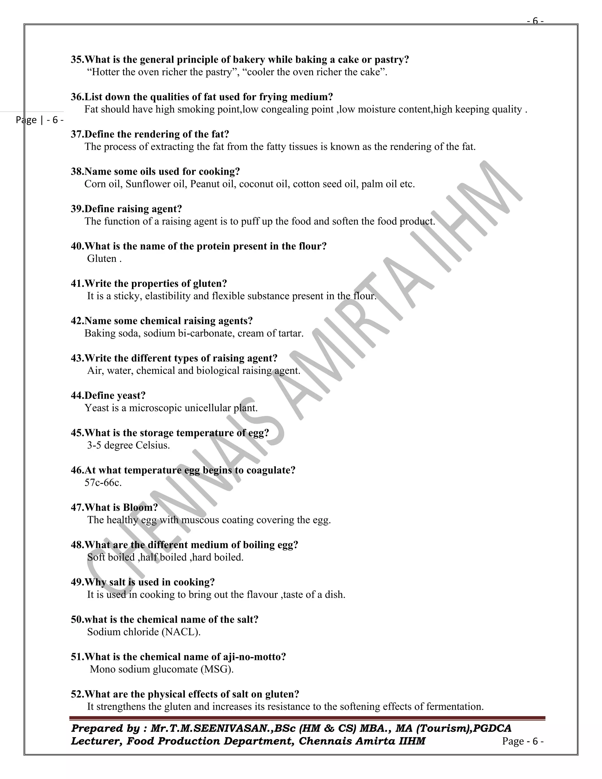 Bsc FOOD PRODUCTION question and answer | PDF