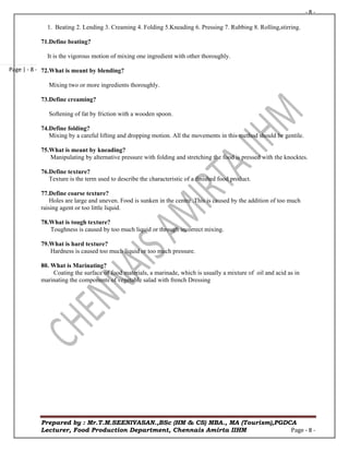 Bsc FOOD PRODUCTION question and answer | PDF