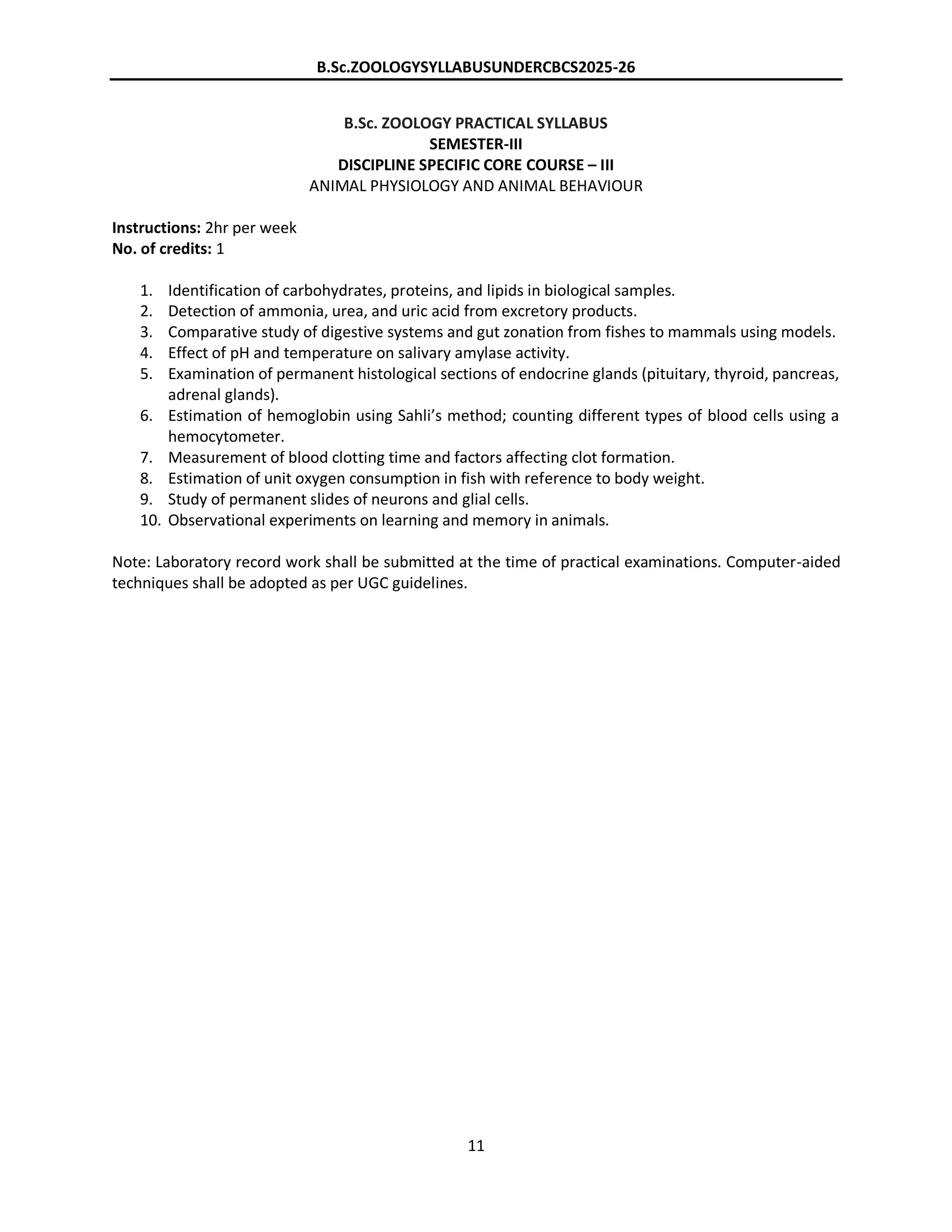 BSc Zoology UG CBCS Syllabus WEF AY 2025-26 | PDF