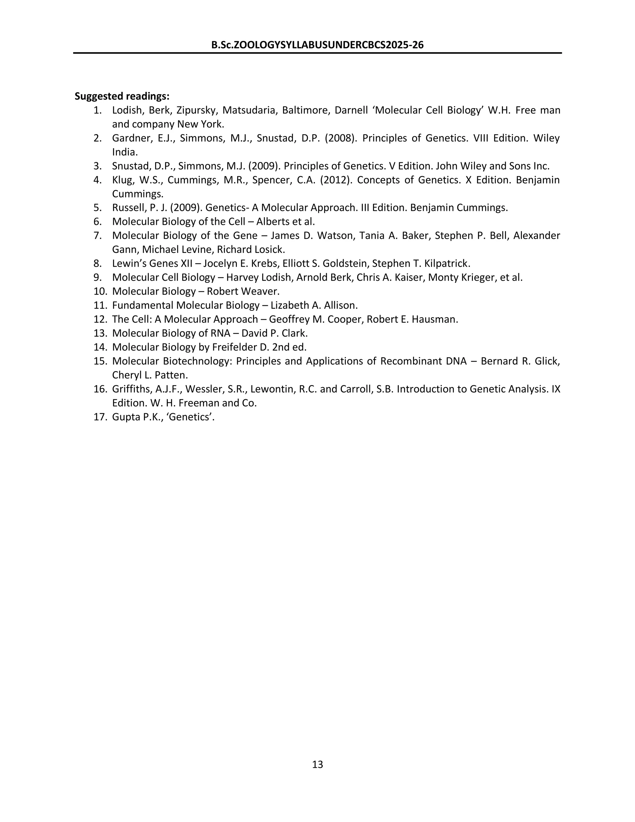 BSc Zoology UG CBCS Syllabus WEF AY 2025-26 | PDF