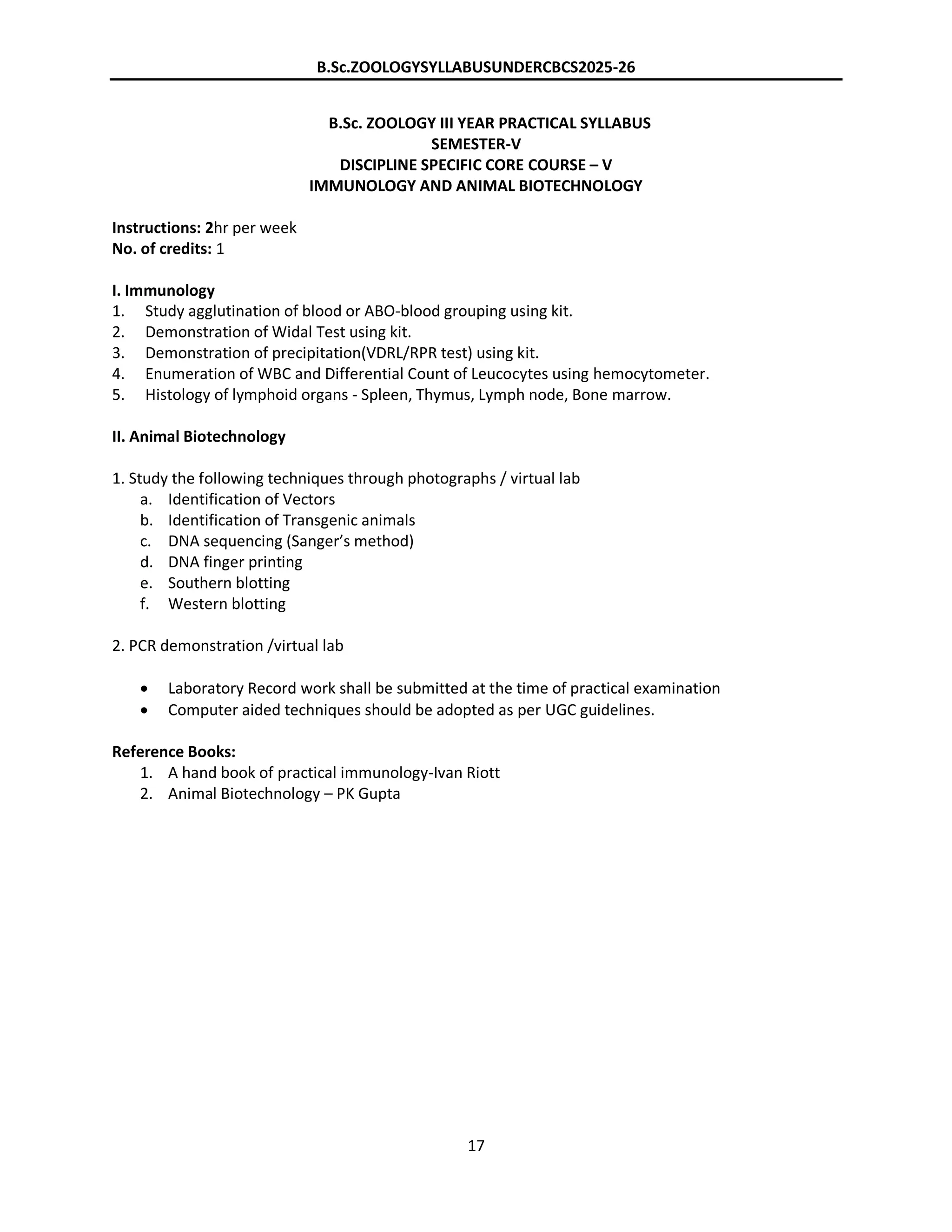 BSc Zoology UG CBCS Syllabus WEF AY 2025-26 | PDF