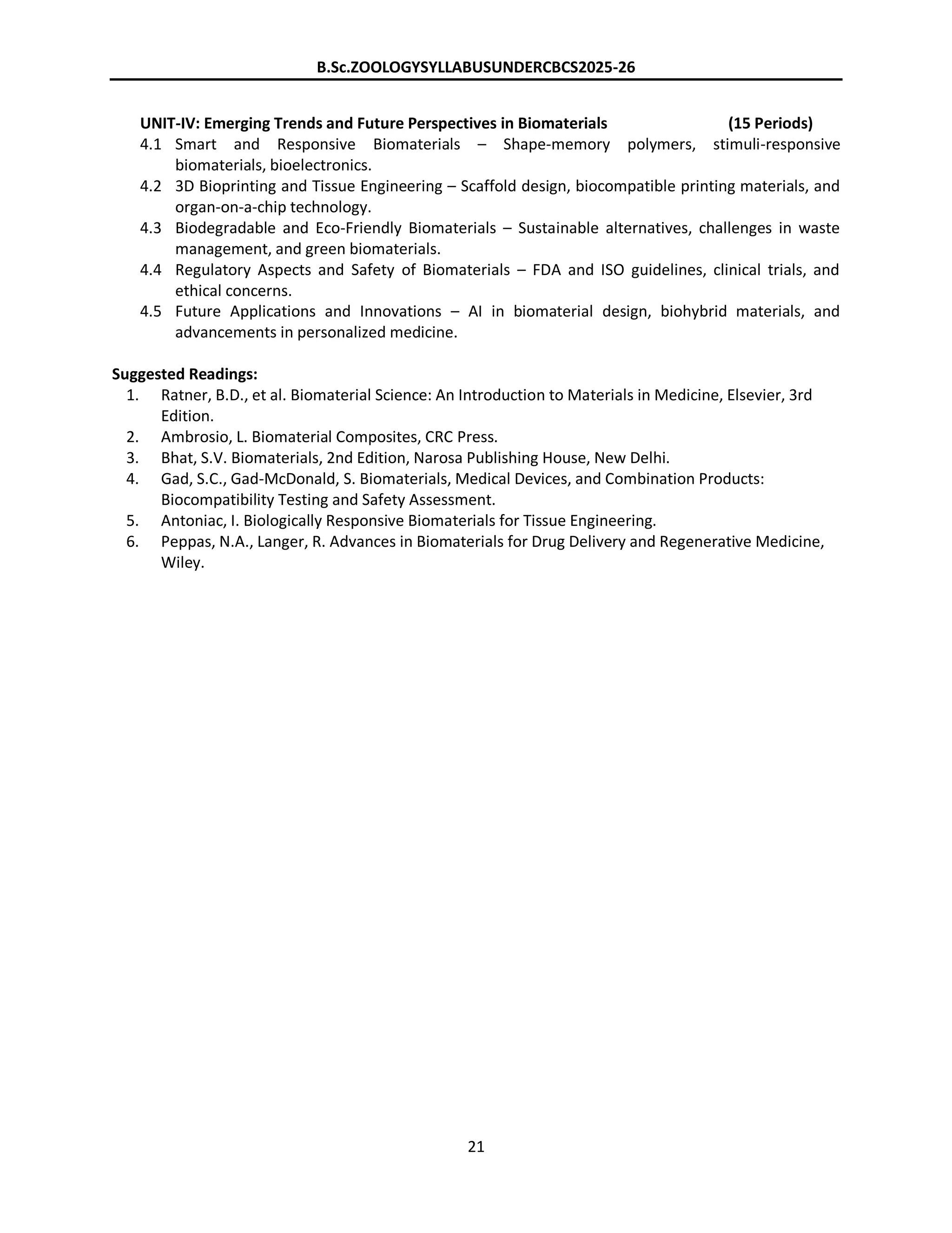 BSc Zoology UG CBCS Syllabus WEF AY 2025-26 | PDF