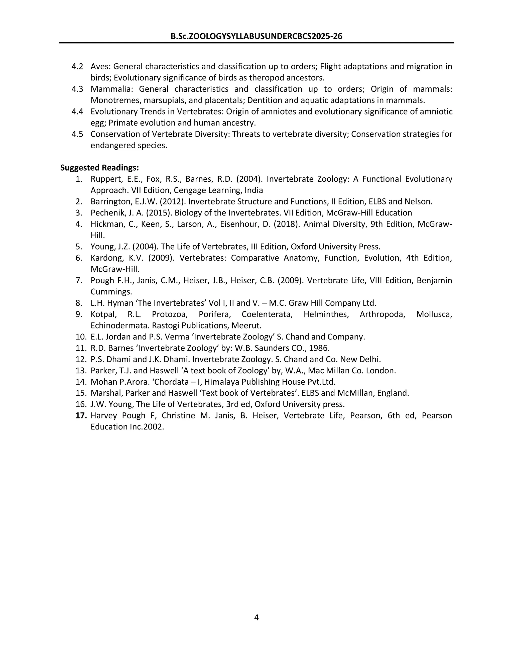 BSc Zoology UG CBCS Syllabus WEF AY 2025-26 | PDF