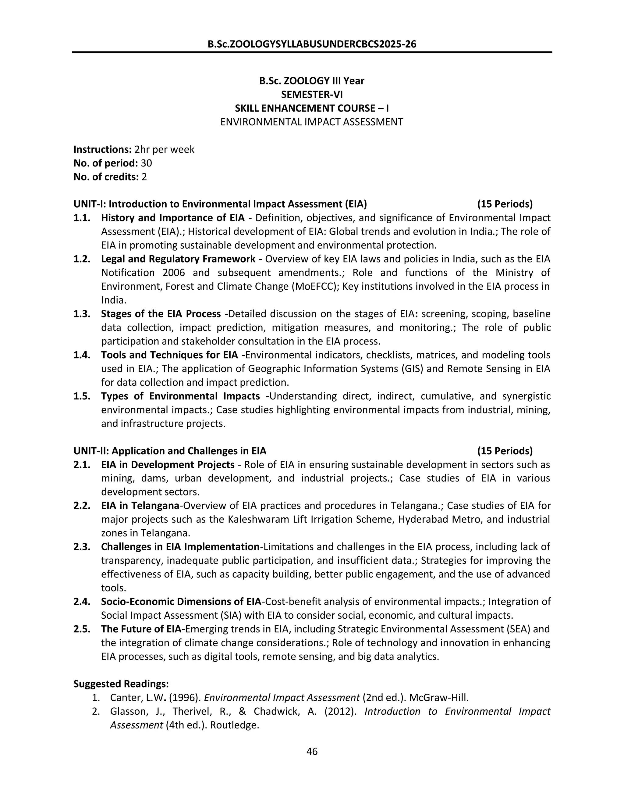 BSc Zoology UG CBCS Syllabus WEF AY 2025-26 | PDF