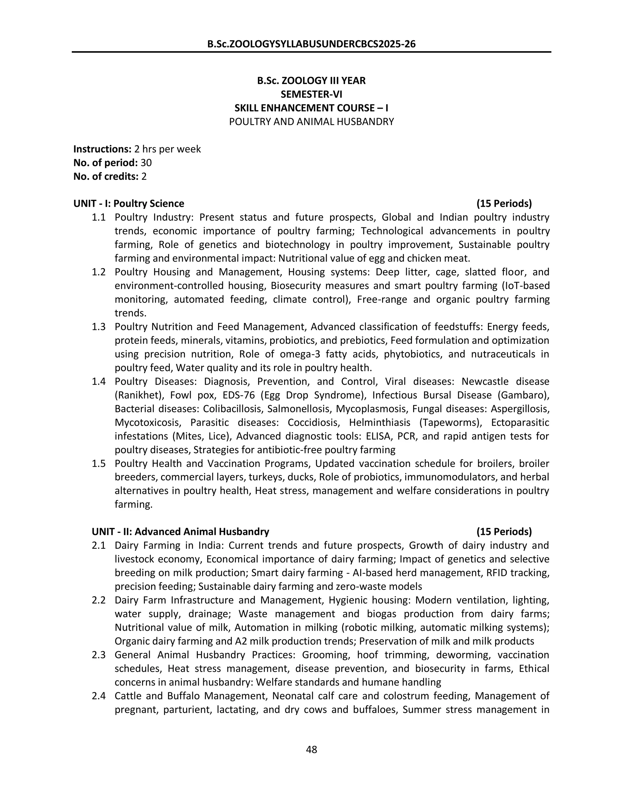 BSc Zoology UG CBCS Syllabus WEF AY 2025-26 | PDF