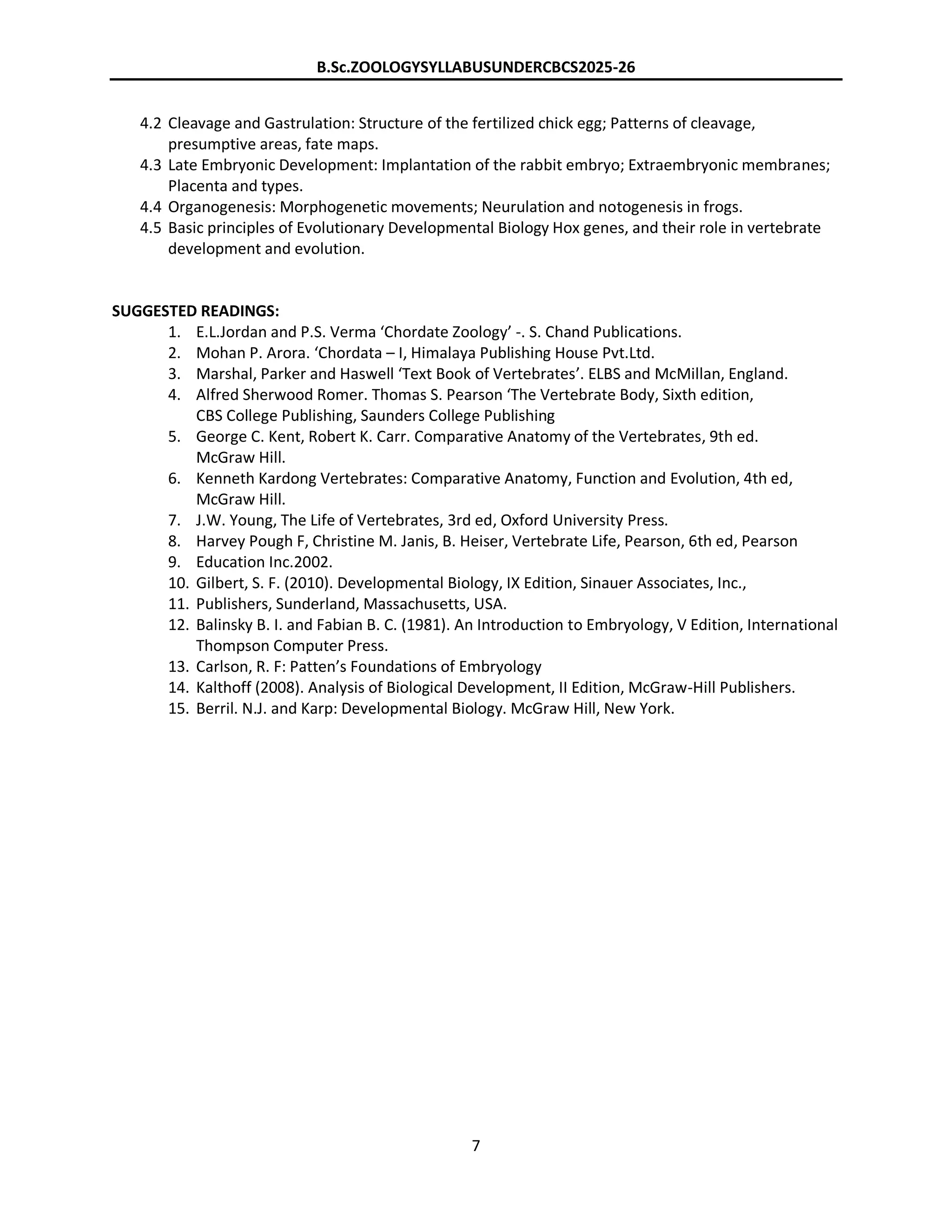 BSc Zoology UG CBCS Syllabus WEF AY 2025-26 | PDF