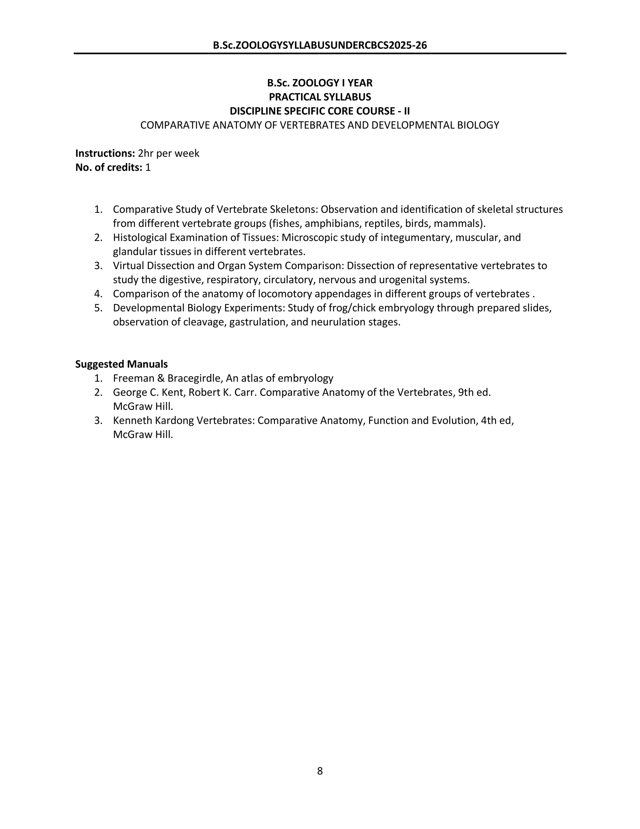 BSc Zoology UG CBCS Syllabus WEF AY 2025-26 | PDF