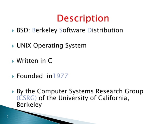 Bsd presentation | PPTX | Operating Systems | Computer Software and Applications