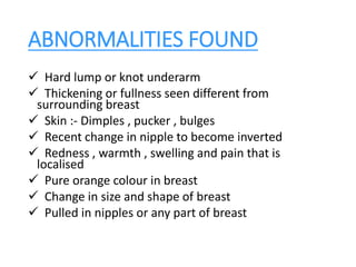 breast self examination and abnormalities | PPTX